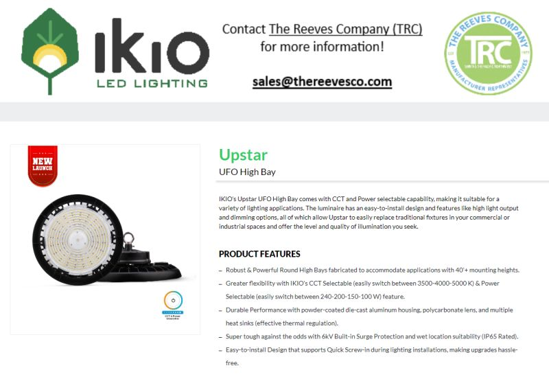 Ikio LED Lighting Introduces their UpSTAR UFO High Bay! – The Reeves Company – Lighting ...